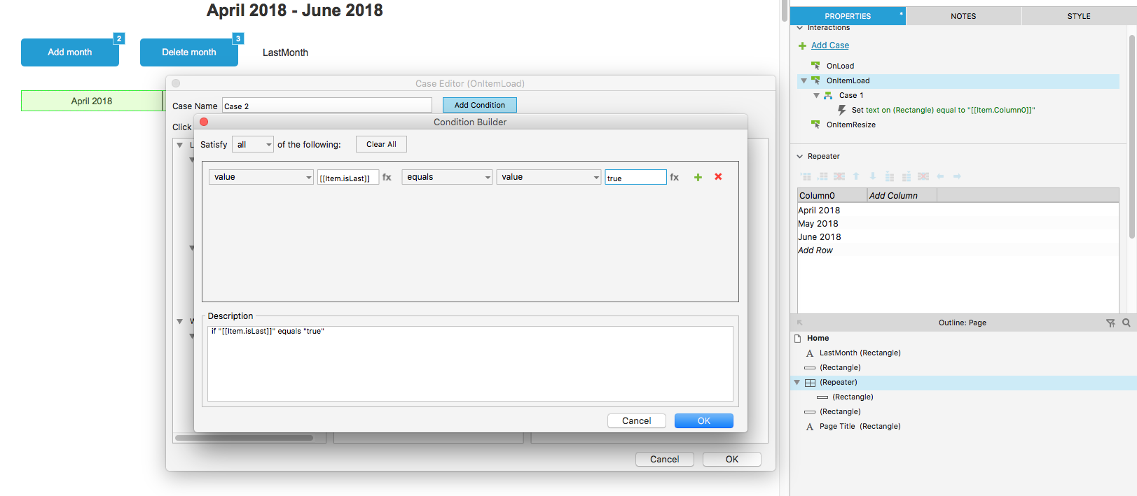 Set text on widget Repeater Item.isFirst + Item.isLast - Axure RP 8 - Axure Forums